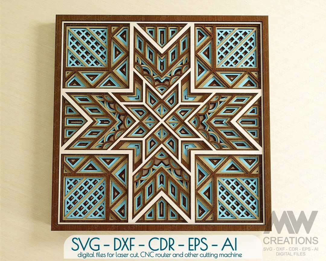 Multilayer Geometric Pattern for Laser Cutting, Layered Quilt Block ...