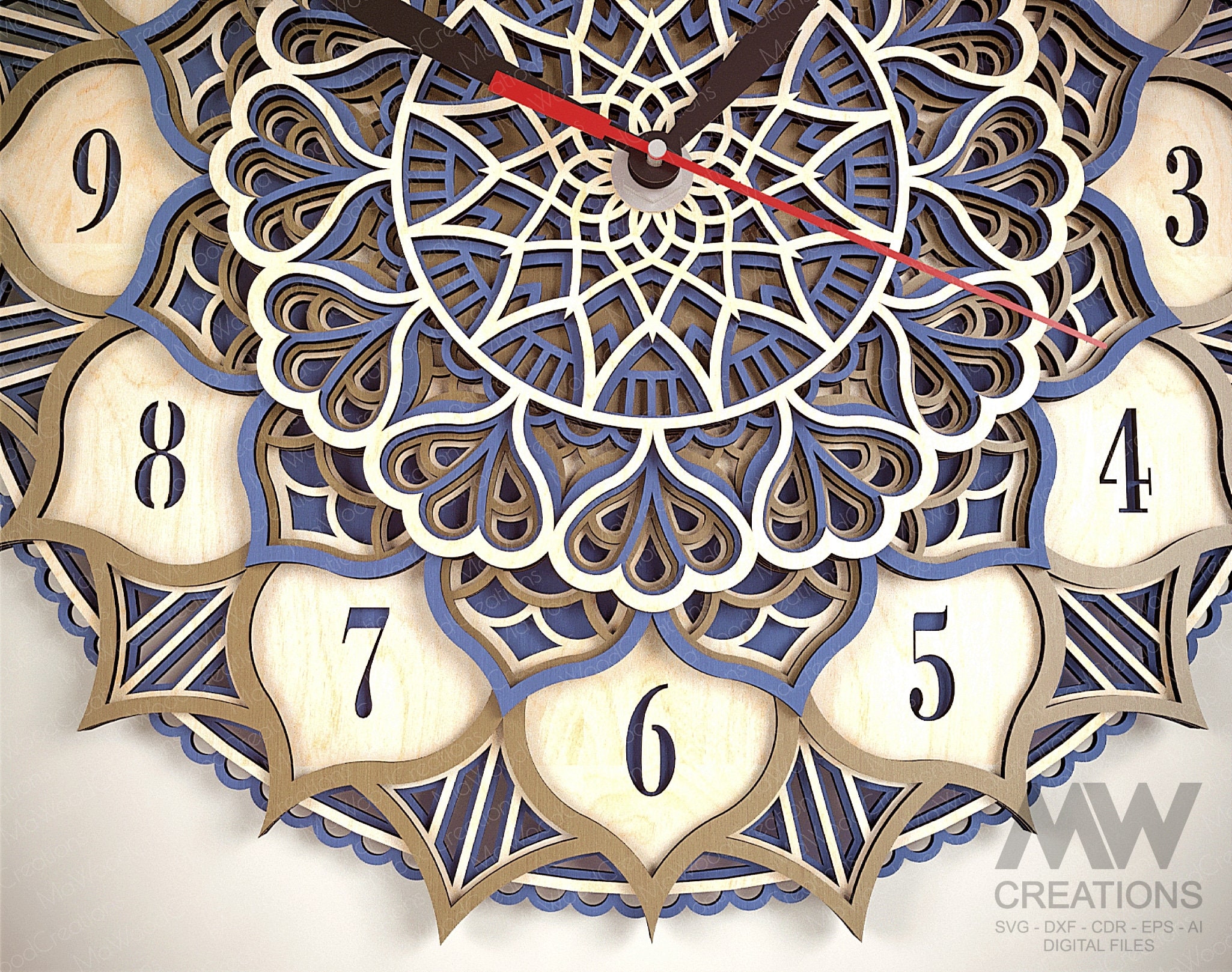 5 Layer Clock Svg Mandala Clock SVG Dxf Laser Cut Clock - Etsy