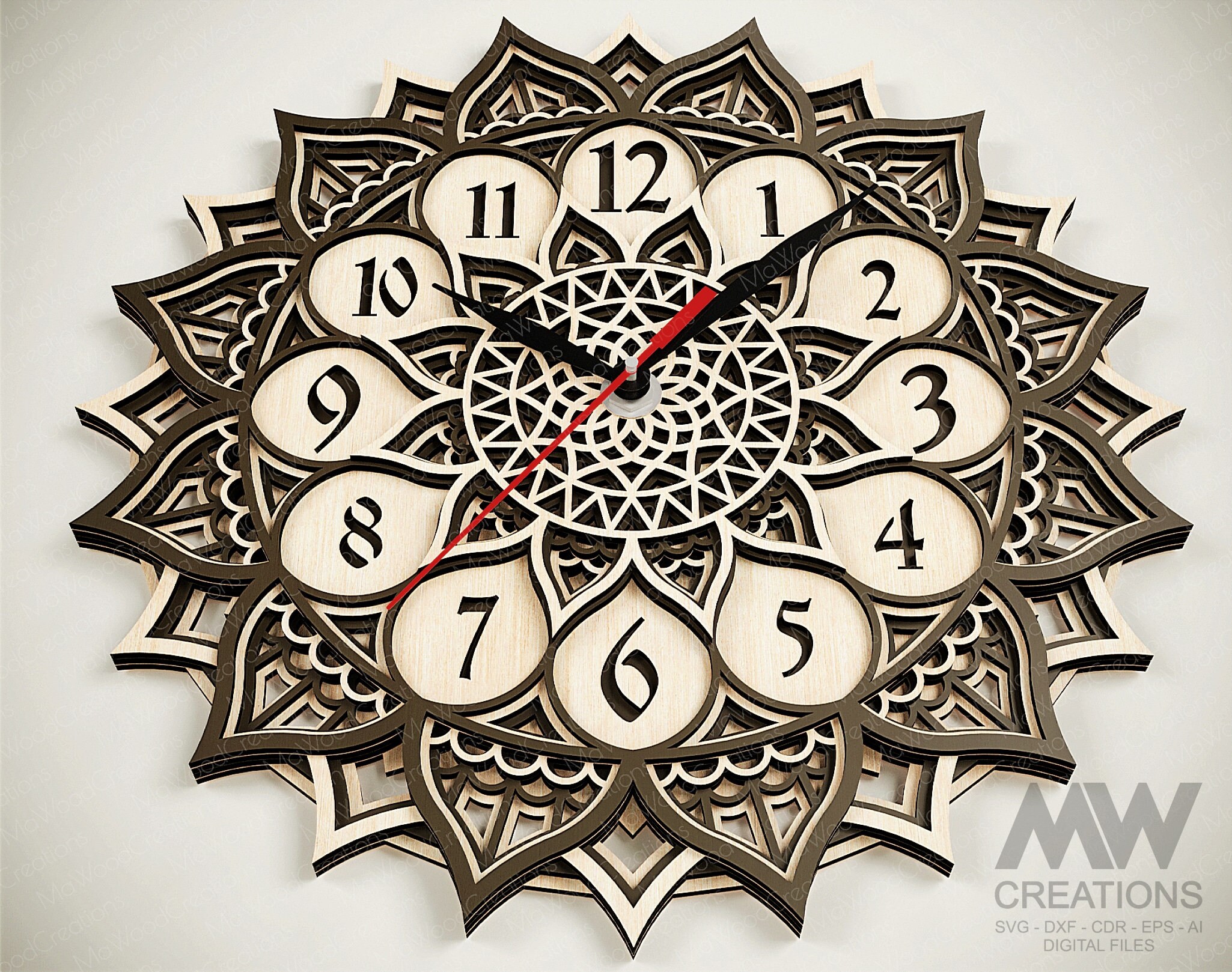 5 Layer Mandala Clock Svg, 3d Layer Svg Clock, Multi Layer Clock Laser ...