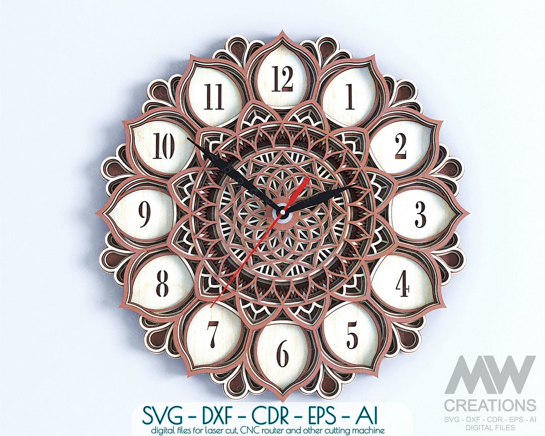 Multilayer Clock SVG Dxf, 5 Layer Clock Svg, Laser Cut Clock, Flower ...