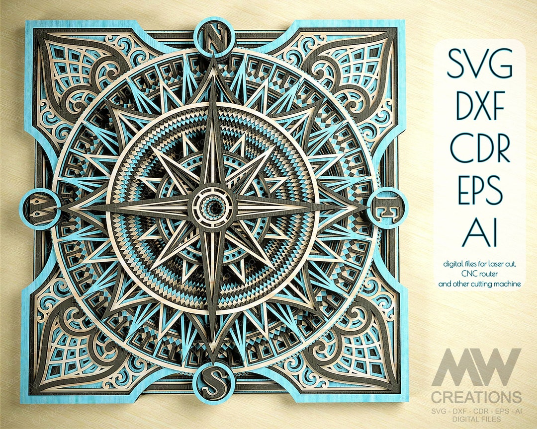 Multi-layer Compass Mandala, Laser Cut Compass 3D Mandala Svg Files ...
