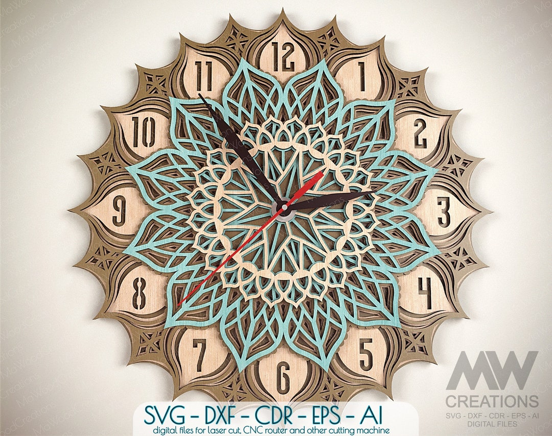 Laser Cut Clock Svg Dxf, 7 Layer Clock Cut Files, Laser Cut Multi Layer ...