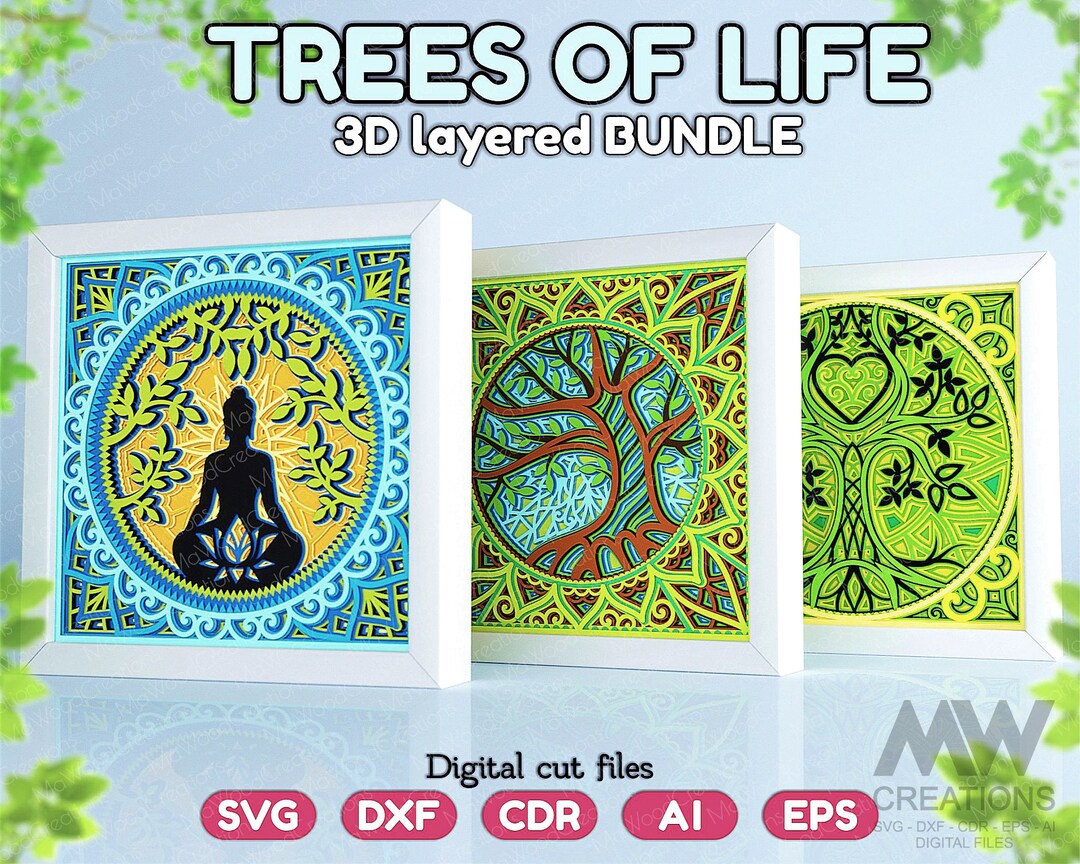 Tree of Life Bundle Svg Dxf, Layered Trees Bundle, Shadow Box Tree of ...
