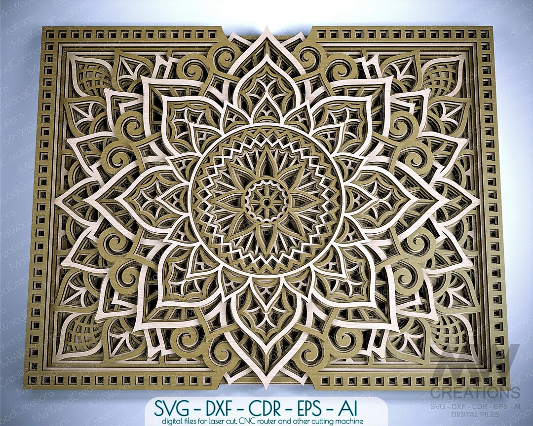 Laser Cut Mandala SVG Dxf, Rectangular Mandala SVG, Multi-layer Mandala ...