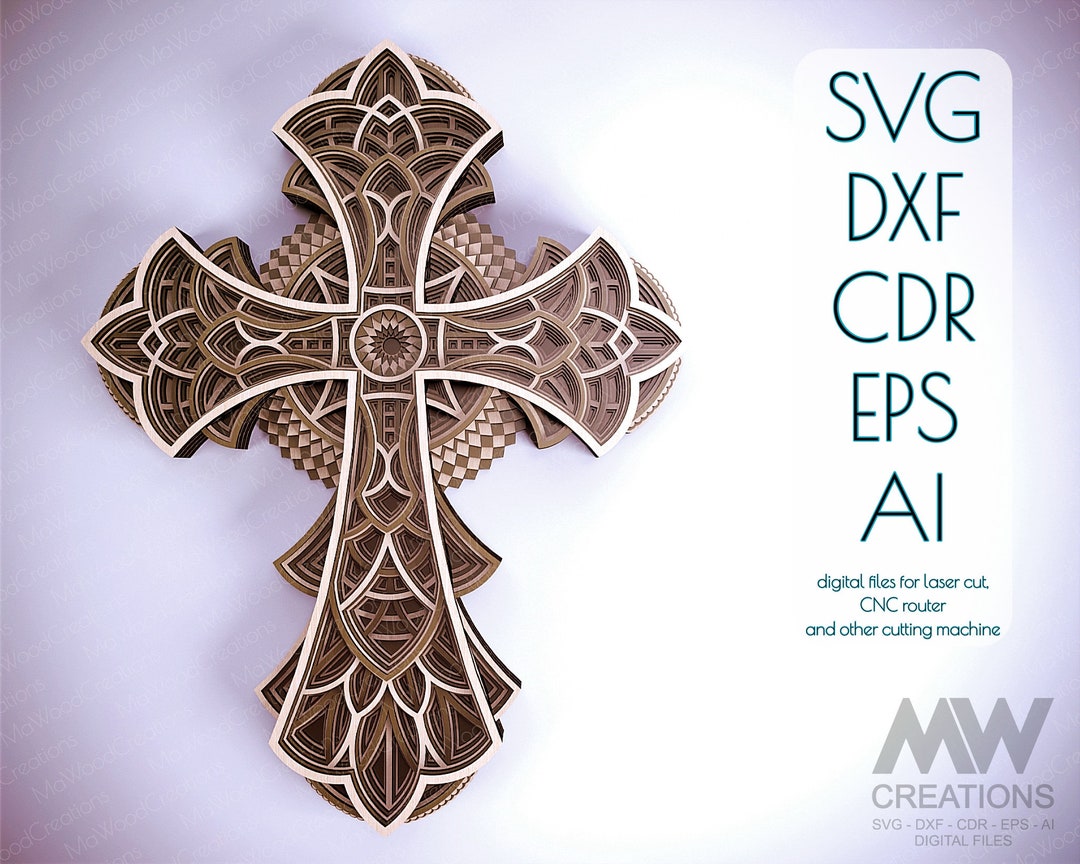 Laser Cut Multi Layer Cross Svg Dxf, Christian Cross SVG, Mandala Cross ...