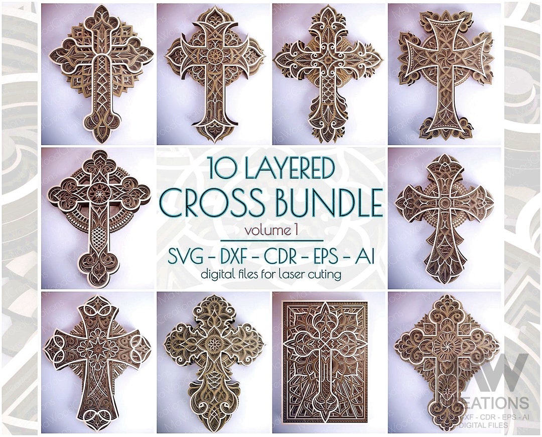 3D SVG Cross Bundle Volume 1, Religious Mandala Cross SVG Dxf, Laser ...