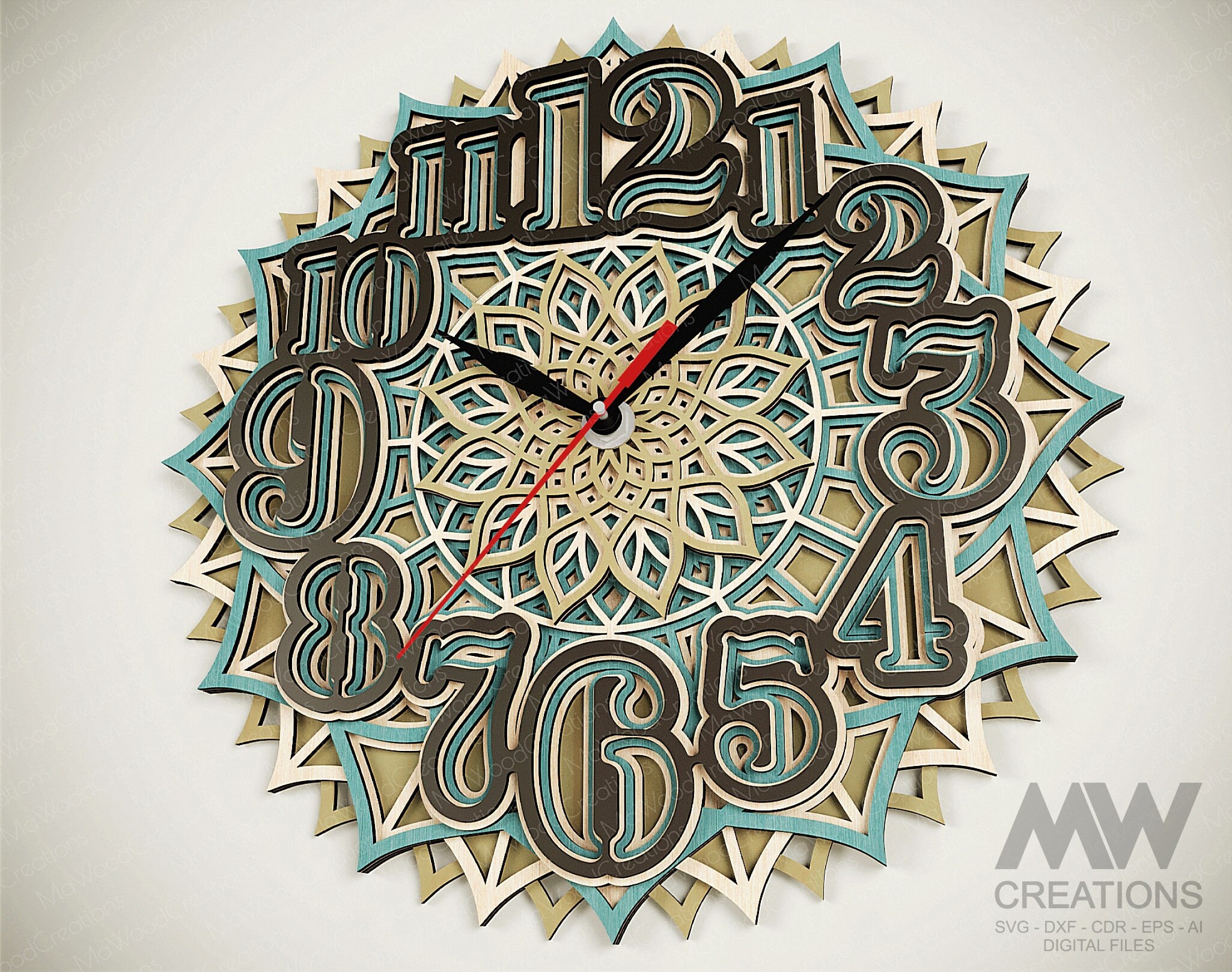 6 Layer Clock Svg Mandala Clock SVG Dxf Laser Cut Clock - Etsy Australia