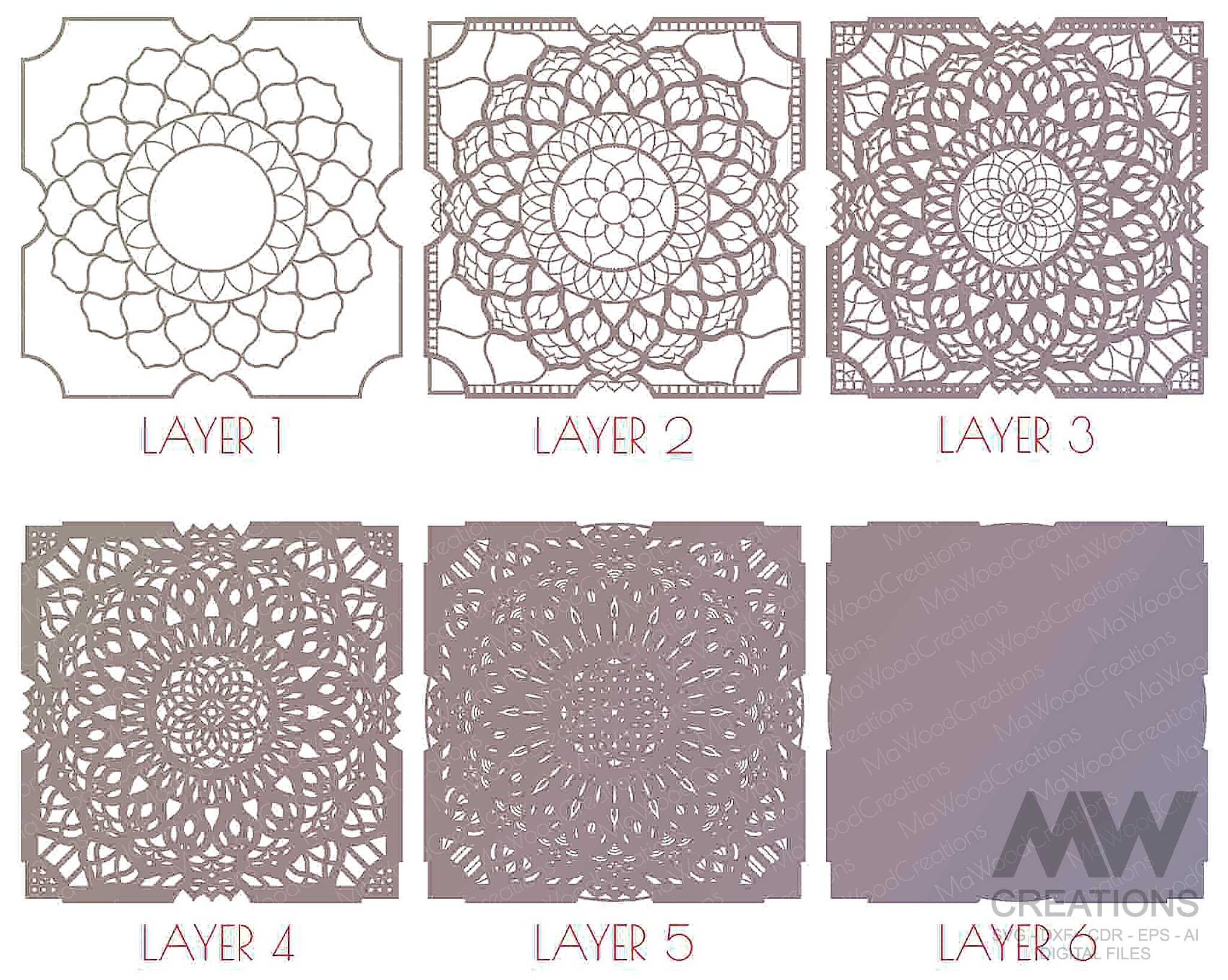 3D Layer Mandala SVG Laser Cut Multi Layer Mandala DXF - Etsy
