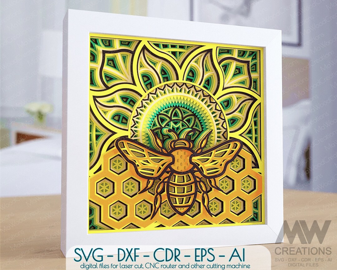 Bee Shadow Box SVG, 3d Svg Sunflower Mandala, Honey Bee SVG Mandala ...