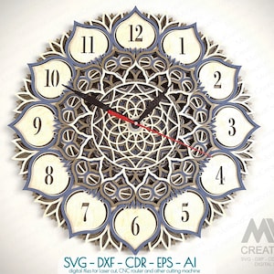Laser Cut Multilayer Clock SVG Dxf, Mandala Flower Clock Svg, 3d Svg ...