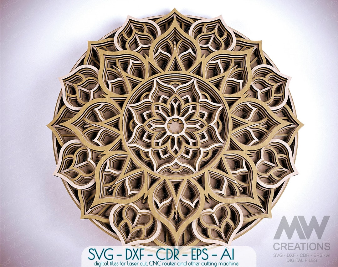 3D SVG Mandala, Multi Layer Mandala SVG Dxf, Cricut Circular Mandala ...