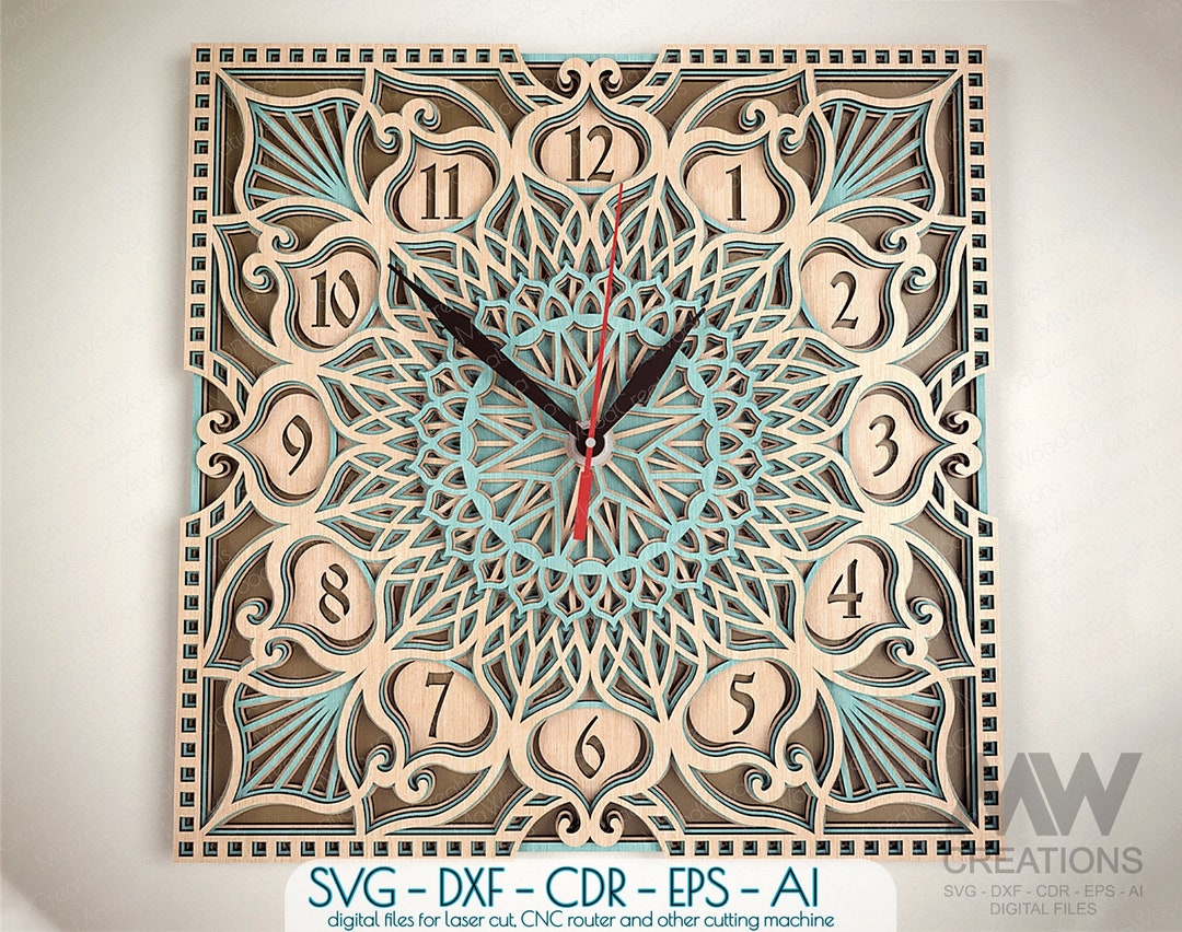 Multi-layer Clock SVG Dxf, Layered Mandala Clock Svg, Laser Cut Clock ...