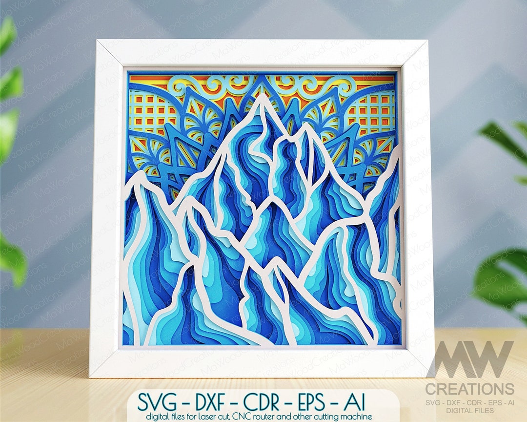 3d Mountain SVG, Layered Mountain Mandala SVG, Shadow Box Mountain Svg ...