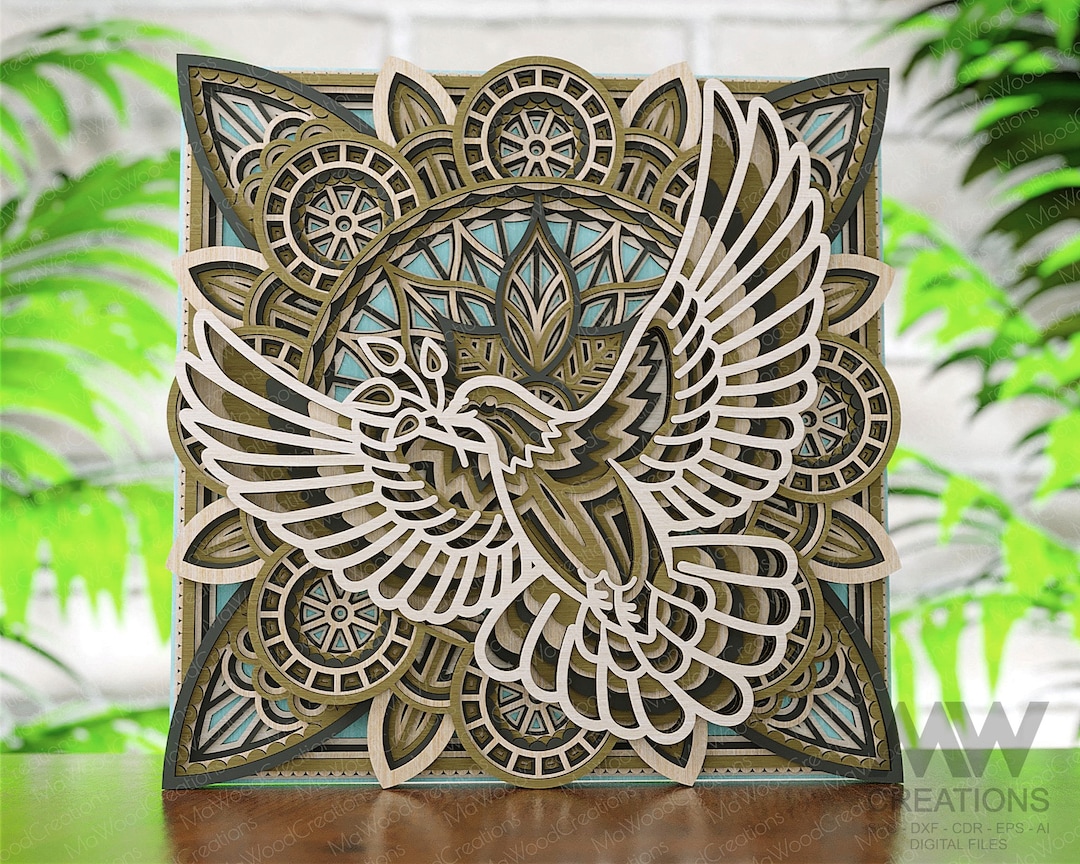Laser Cut Rock Dove Mandala SVG Dxf, 3D Svg Pigeon Mandala, Glowforge ...