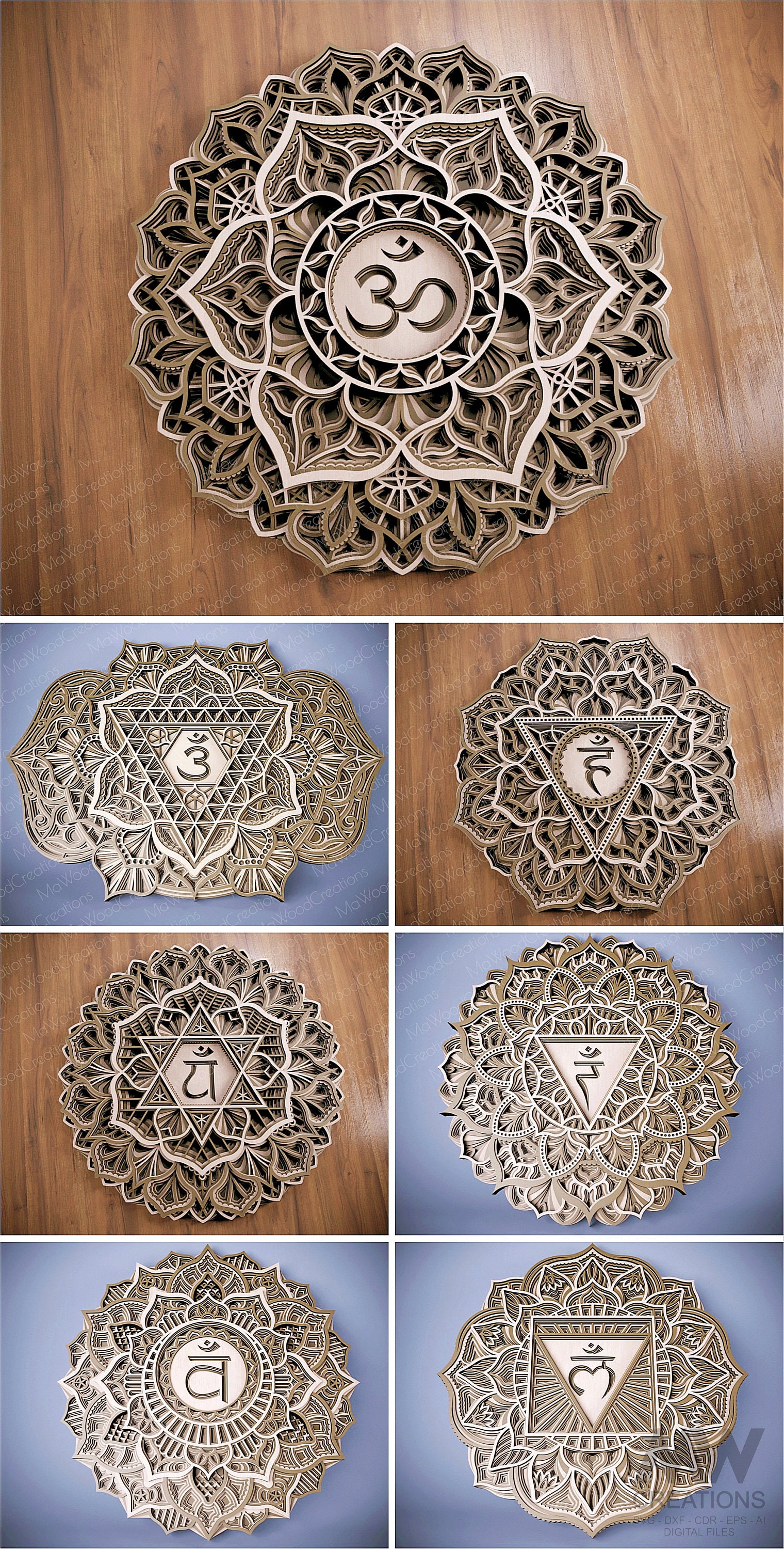 Seven Chakras Mandala Bundle SVG DXF, Multi-layer Chakras Bundle, Laser ...