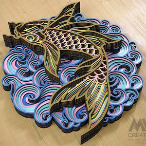 Multilayer Laser Cut Koi Fish Mandala, 3D Koi Fish Svg Cutting File ...