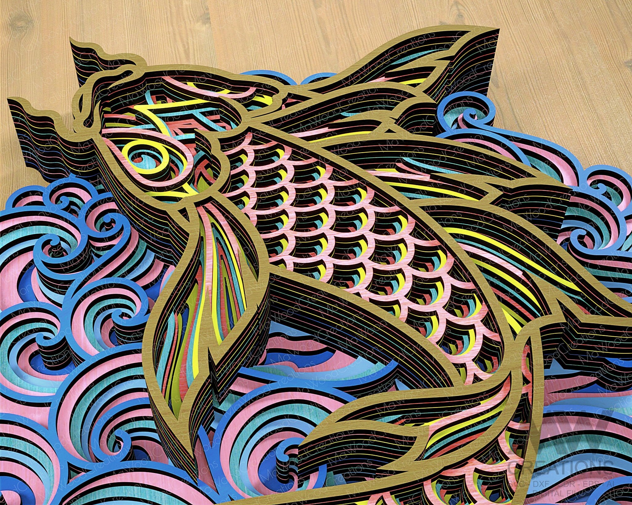 Multilayer Laser Cut Koi Fish Mandala, 3D Koi Fish Svg Cutting File ...