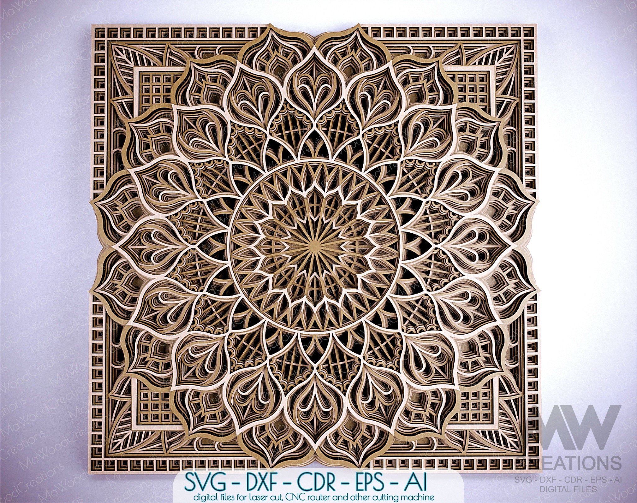 3D Layer Mandala SVG Laser Cut Multi Layer Mandala DXF - Etsy