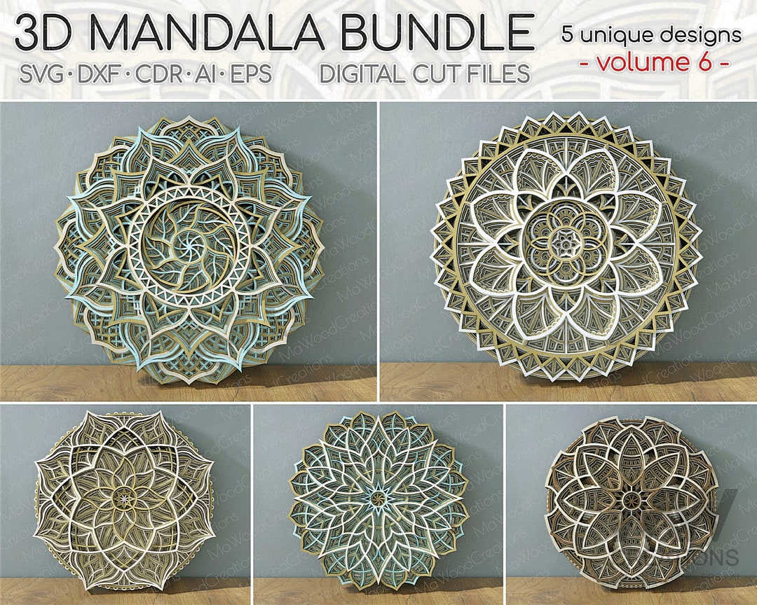 10x10 Mandala Bundle Vol.6, 3D Layered Mandala SVG Bundle, Multi-layer ...