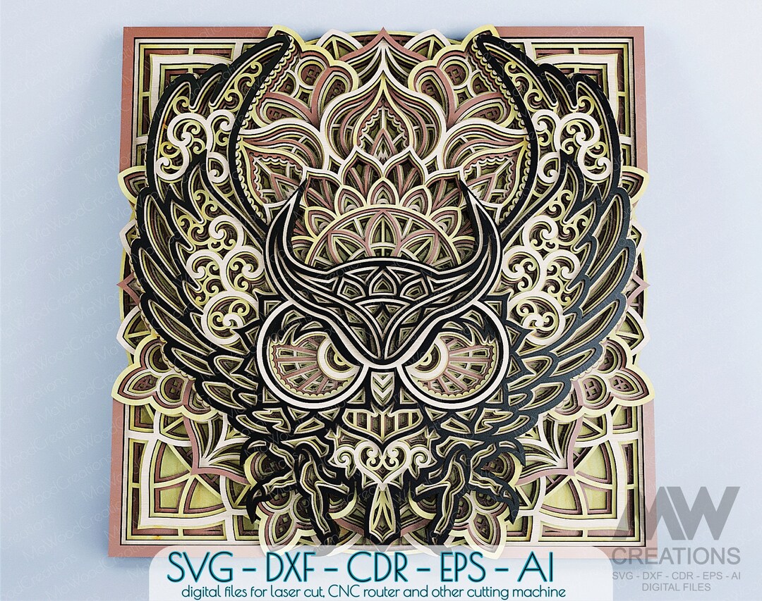Laser Cut Multilayer Owl SVG Dxf, 3D Owl Svg, Layered Owl Mandala Cut ...