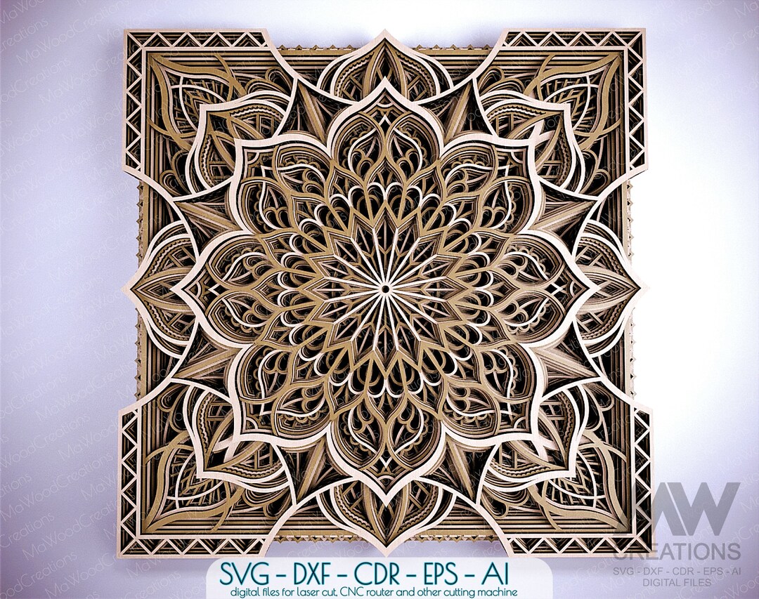 3d SVG Mandala, Laser Cut Mandala SVG Dxf, Square Mandala SVG for ...