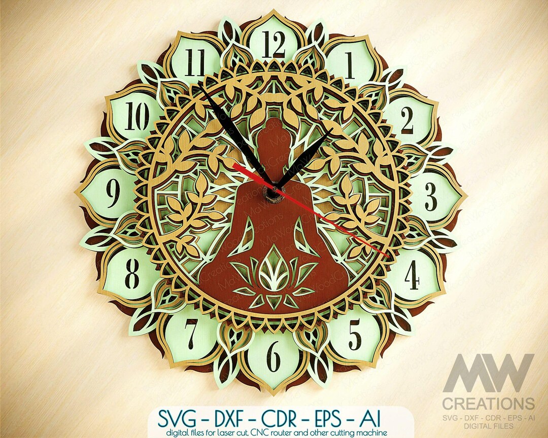 Multi Layer Clock Svg, Mandala Yoga Clock SVG Dxf, Laser Cut Clock ...
