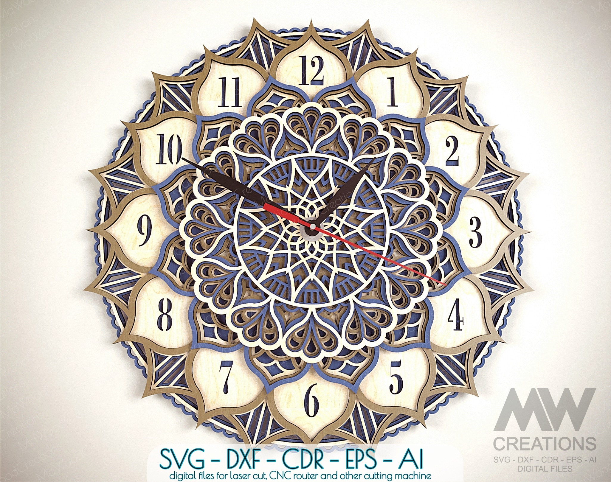 5 Layer Clock Svg Mandala Clock SVG Dxf Laser Cut Clock - Etsy