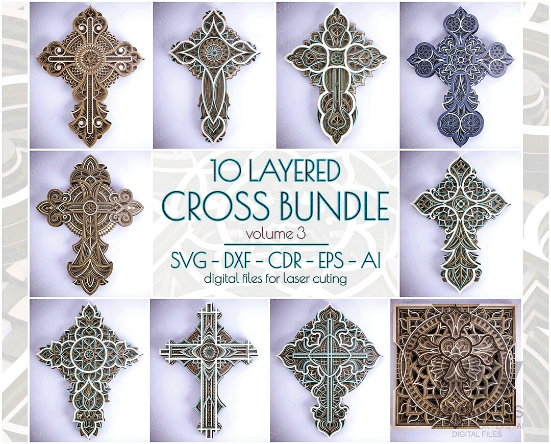 3D SVG Cross Bundle Volume 3, Religious Mandala Cross SVG Dxf, Laser ...