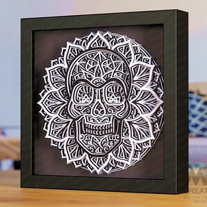 Shadow Box Skull Mandala SVG Dxf, Skull Mandala Svg, Layered Skull Svg ...