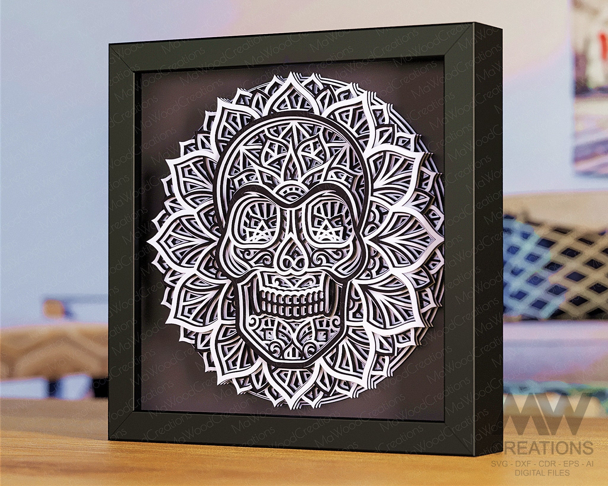 Shadow Box Skull Mandala SVG Dxf, Skull Mandala Svg, Layered Skull Svg ...