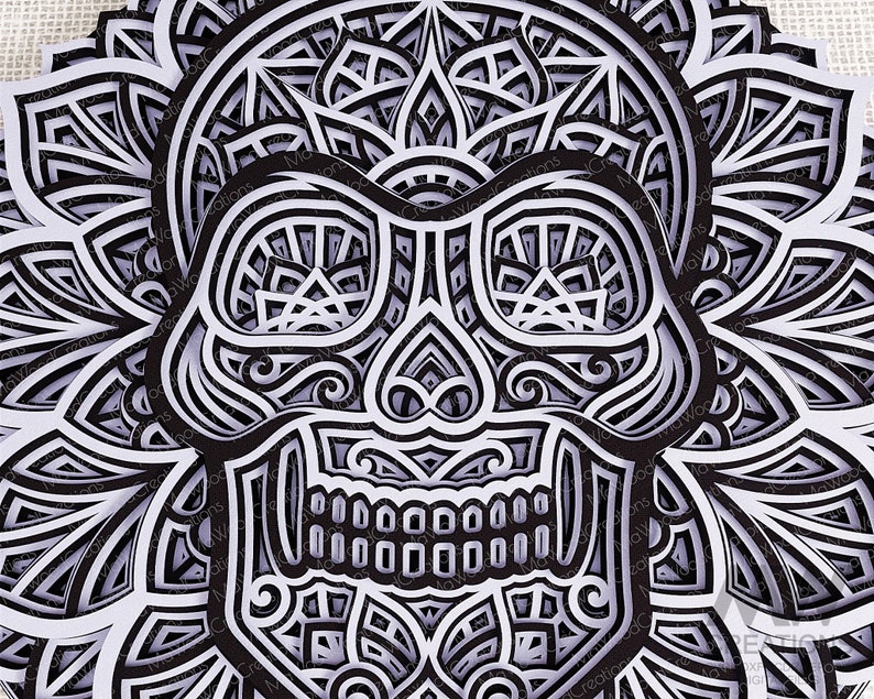Shadow Box Skull Mandala SVG Dxf, Skull Mandala Svg, Layered Skull Svg ...