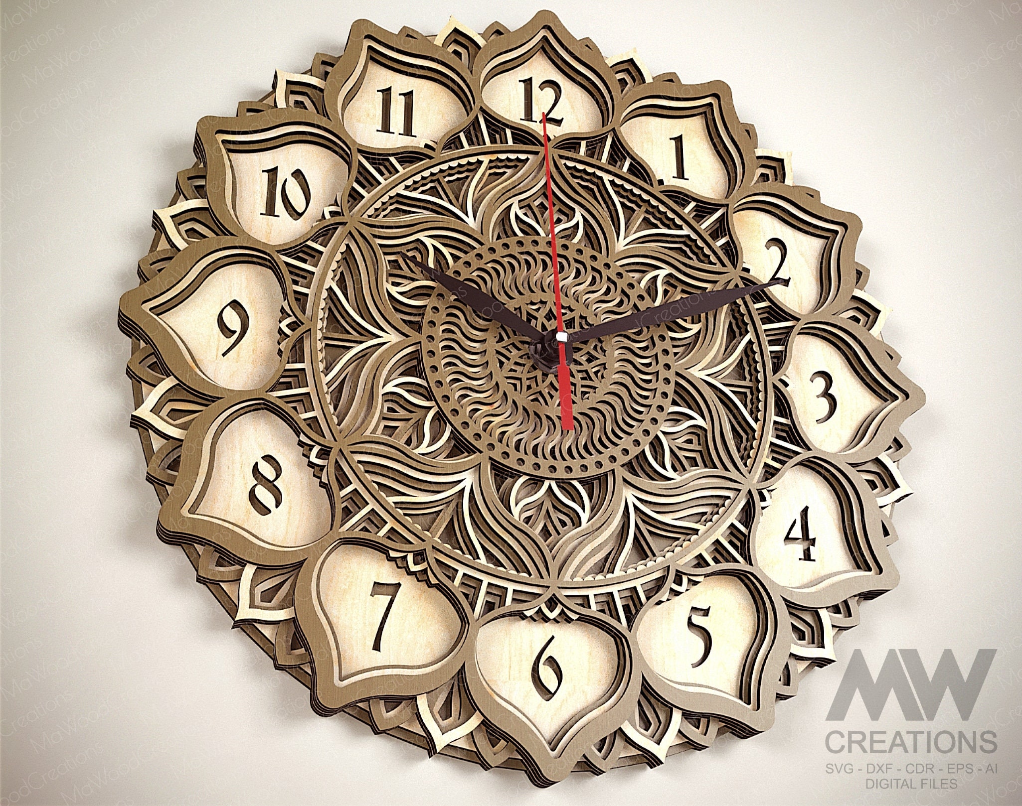 5 Layer Laser Cut Clock Svg Dxf, Mandala Clock Svg, Multi-layered Clock ...