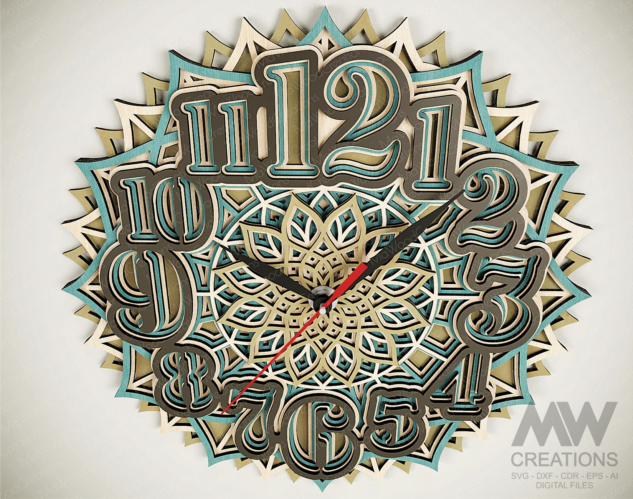 6 Layer Clock Svg Mandala Clock SVG Dxf Laser Cut Clock - Etsy Australia