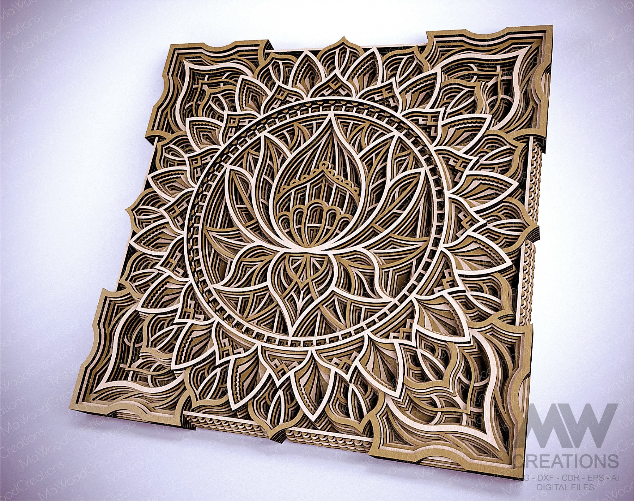 Laser Cut Lotus Flower Mandala SVG Dxf Multilayer Lotus - Etsy