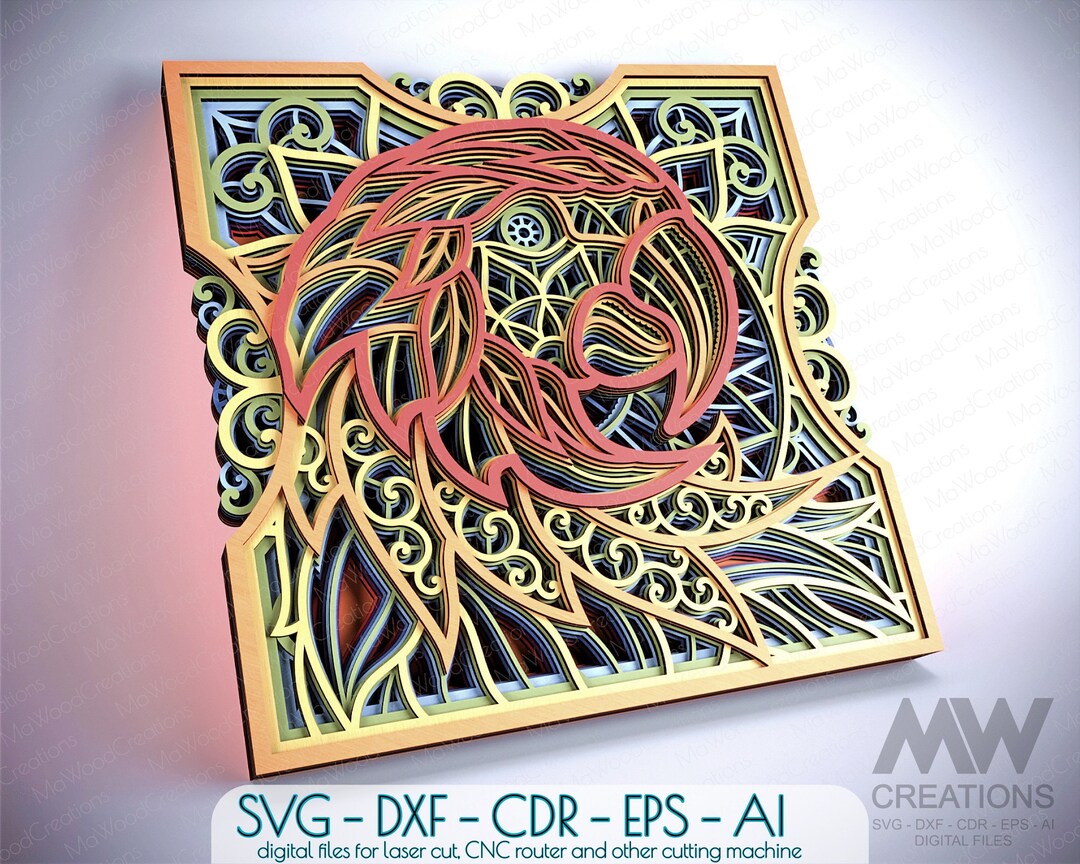 Multi-layer Parrot Mandala SVG Dxf, 3D SVG Parrot, Parrot Head Mandala ...