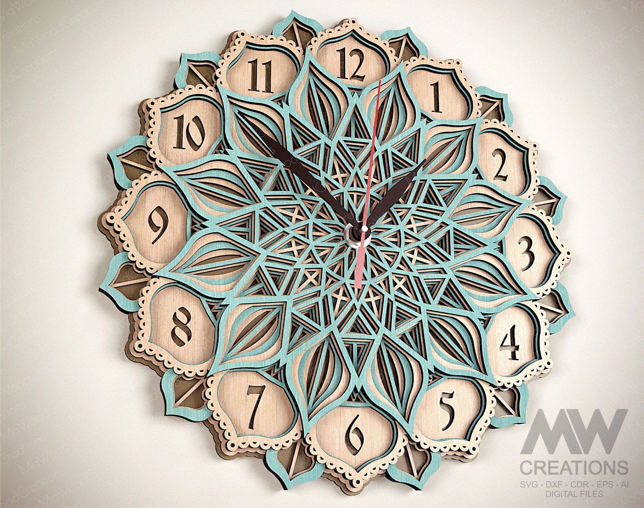 5 Layer Clock Svg Mandala Clock SVG Dxf Laser cut Clock - Etsy México