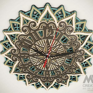 Multi Layer Clock Laser Cut Files, Mandala Clock Svg, 3d Svg Compass ...