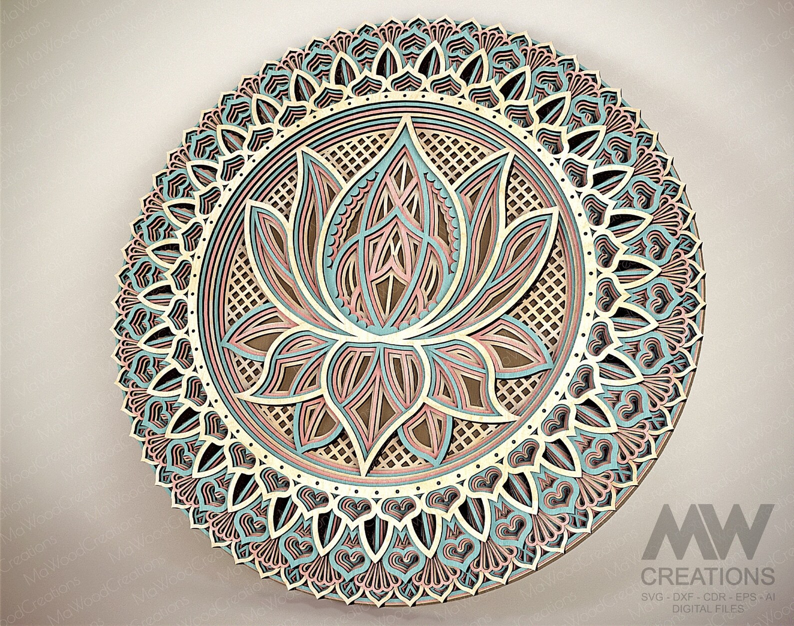 Lotus Flower Mandala SVG DXF, 3D Layer Flower Mandala SVG, Multi Layer ...
