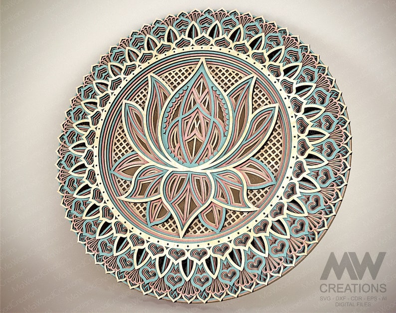 Lotus Flower Mandala SVG DXF, 3D Layer Flower Mandala SVG, Multi Layer ...