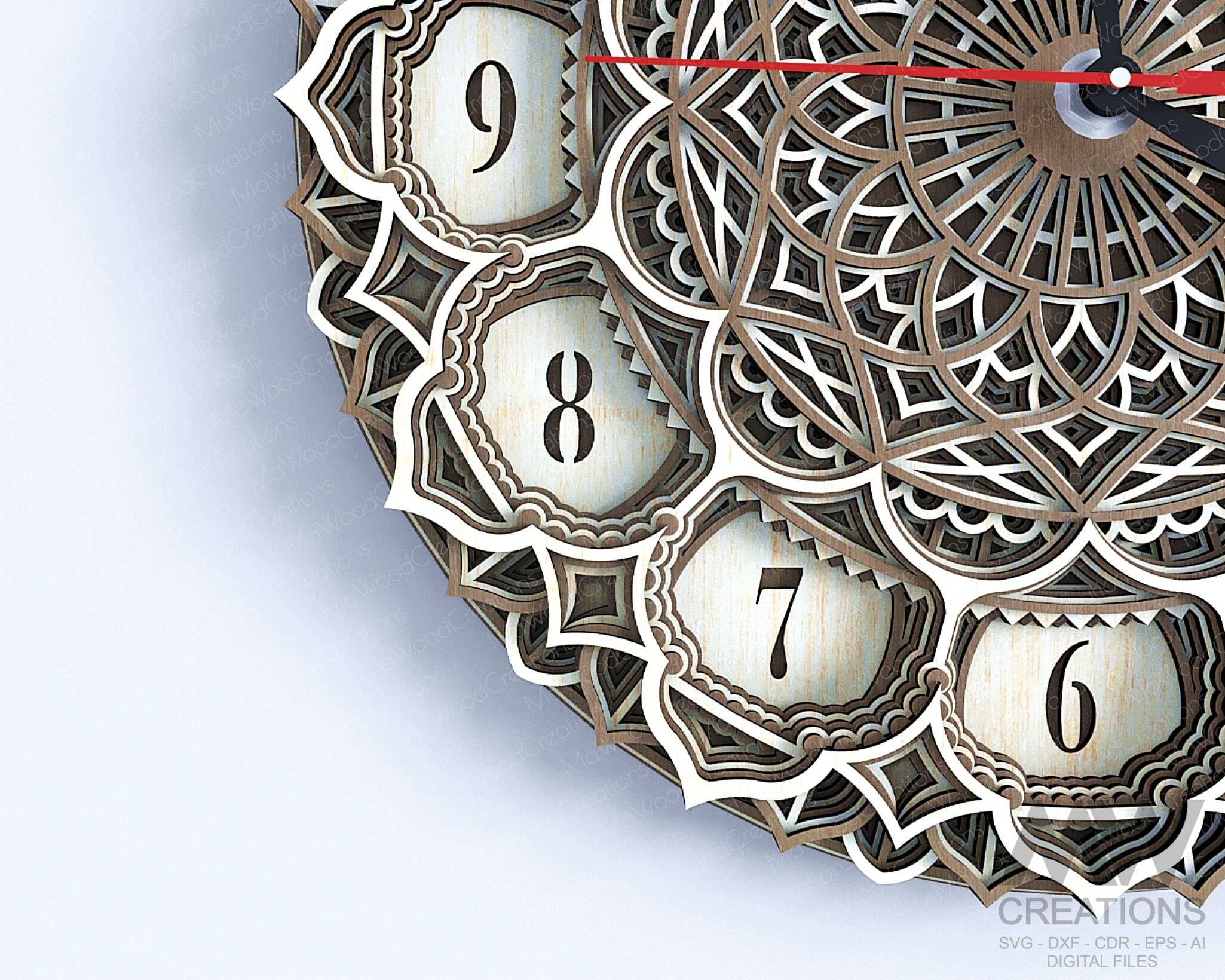 8 Layer Mandala Clock Svg, 3d Layer Svg Clock, Multi Layer Clock Laser ...