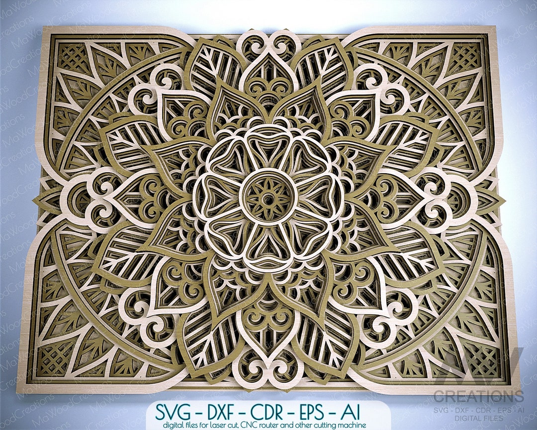 Rectangular Mandala SVG, Laser Cut Multi Layer Mandala DXF, Flower ...