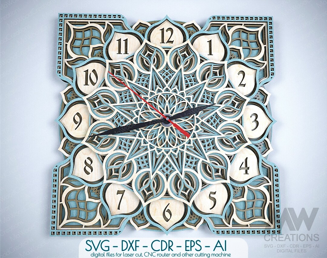 Laser Cut Clock Svg Dxf, 3d Layer Svg Clock, Multilayer Clock Laser Cut ...