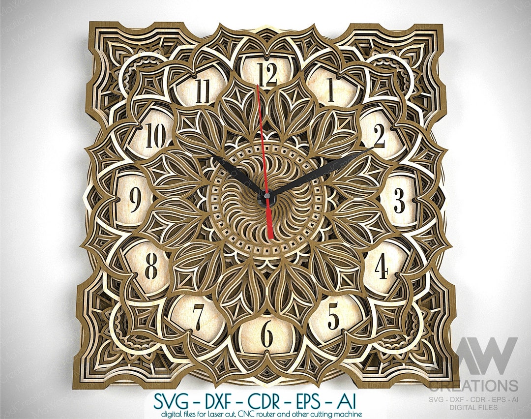 7 Layer Mandala Clock Dxf, Laser Clock SVG DXF Cut Files, Laser Cut Dxf ...