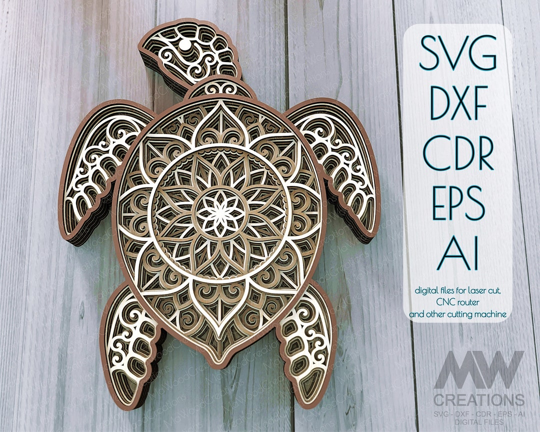 Laser Cut Turtle Mandala SVG Dxf, 3D Turtle Svg, Multi-layer Turtle Svg ...