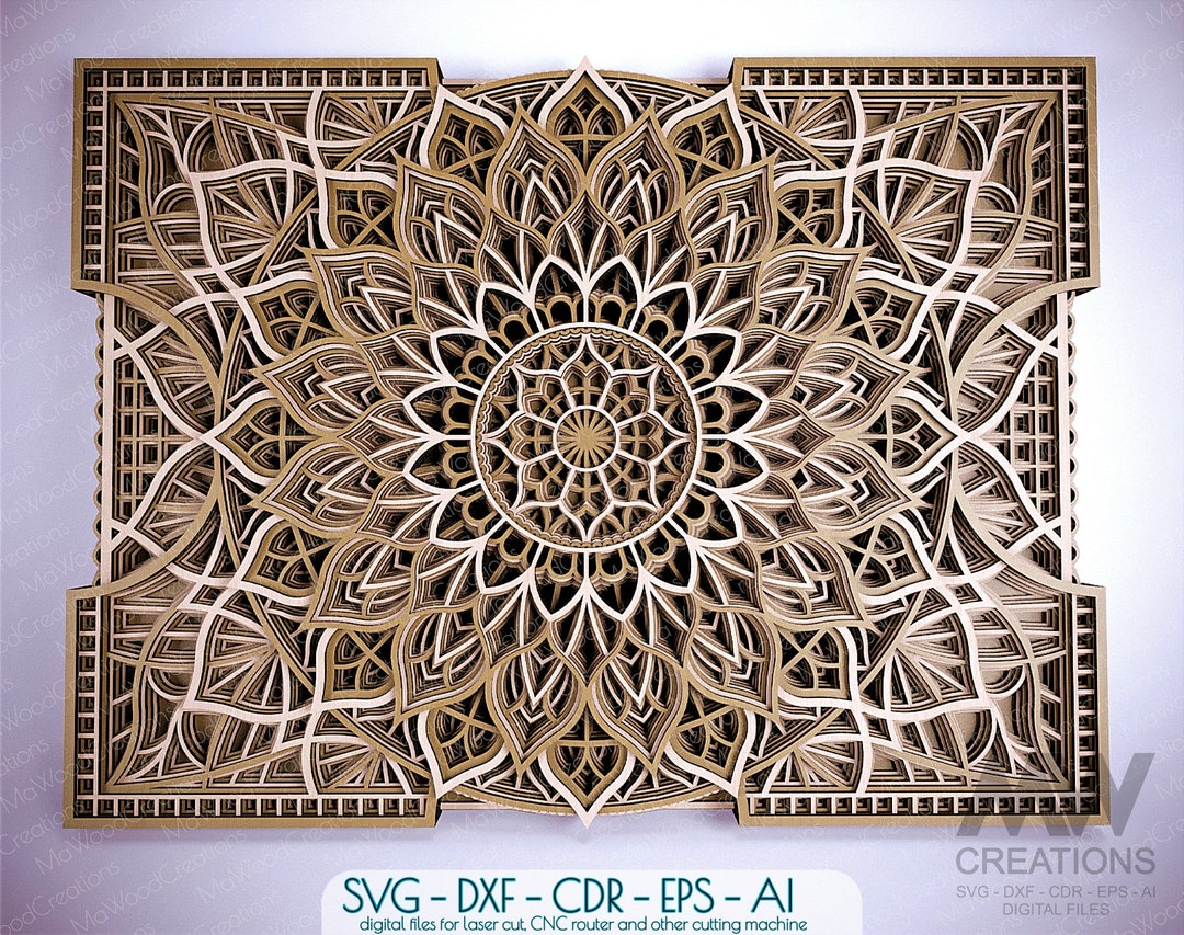 Rectangular Mandala SVG Dxf, Flower SVG Mandala, 3d SVG Mandala, Laser ...