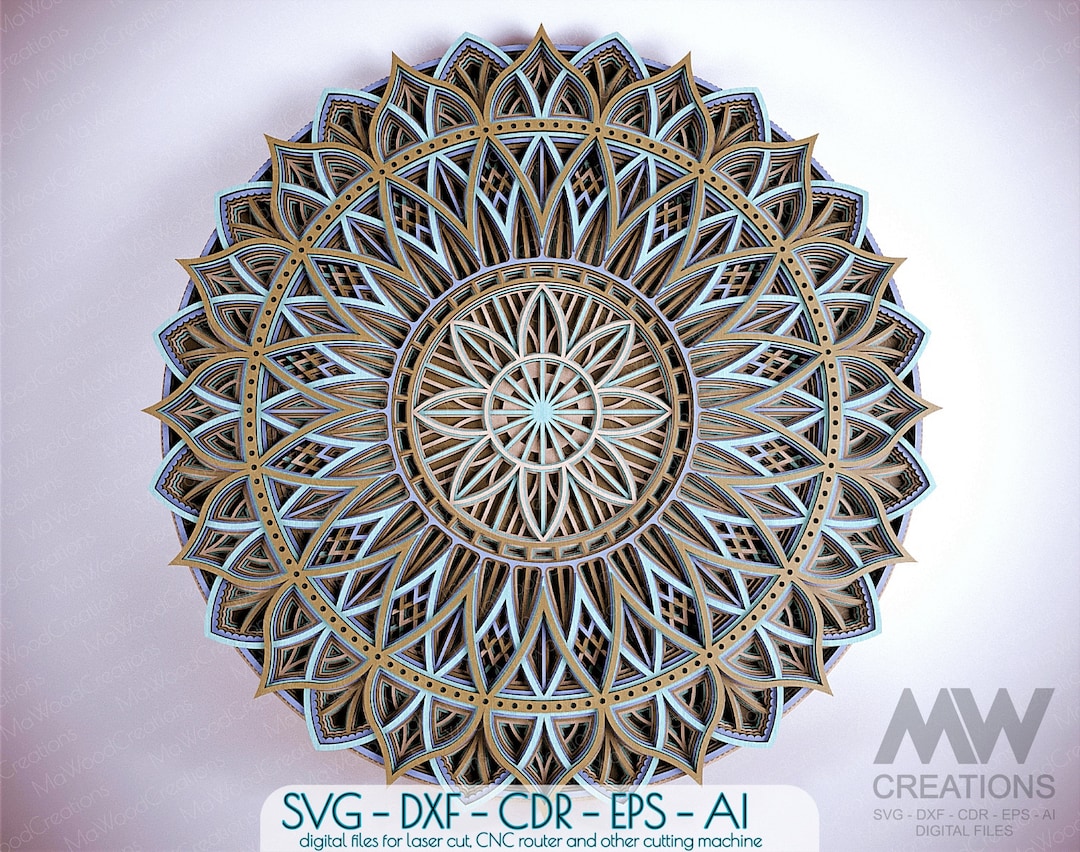 3D Layer Mandala SVG, Laser Cut Multi Layer Mandala DXF, Flower Mandala ...