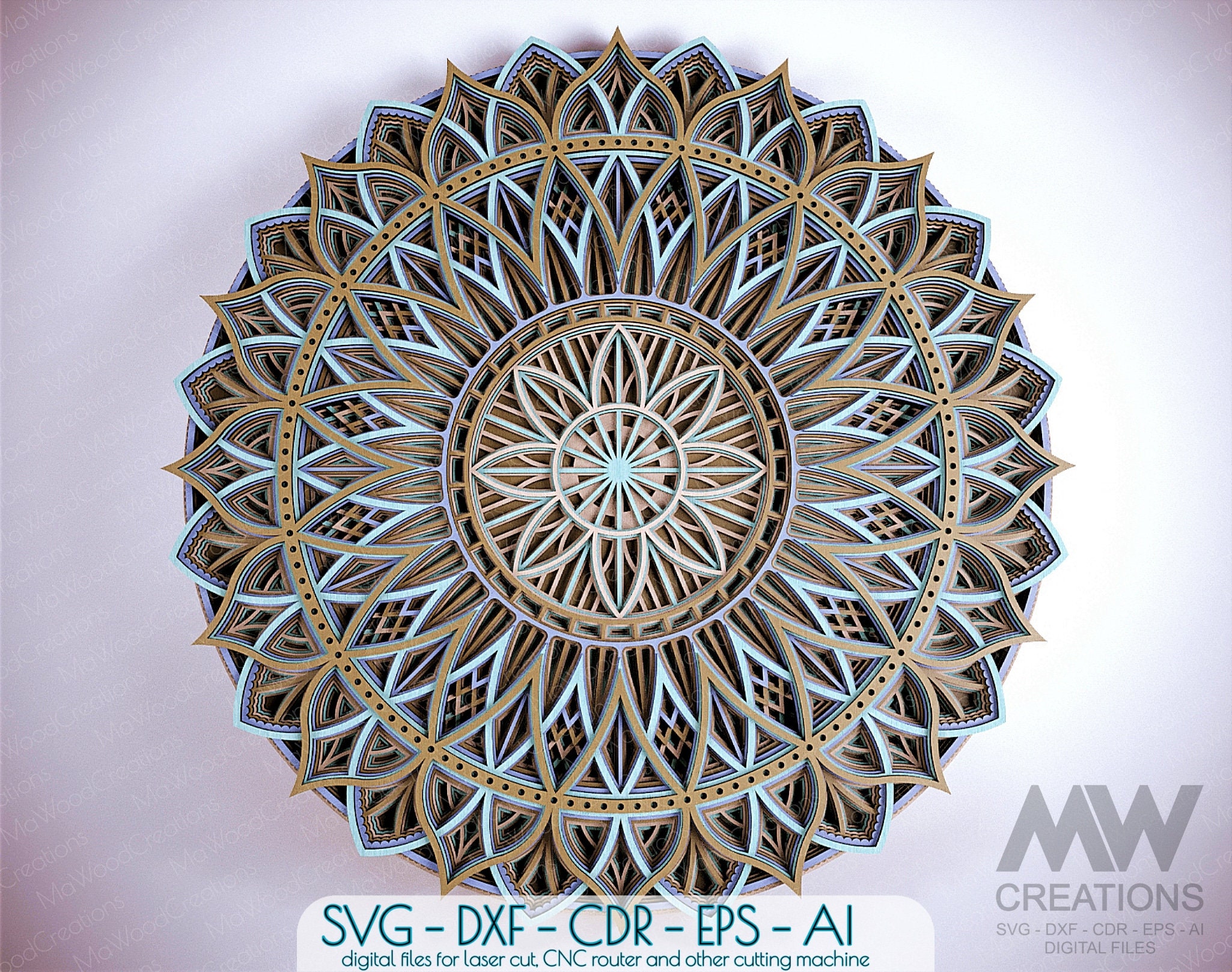 3D Layer Mandala SVG Laser Cut Multi Layer Mandala DXF - Etsy