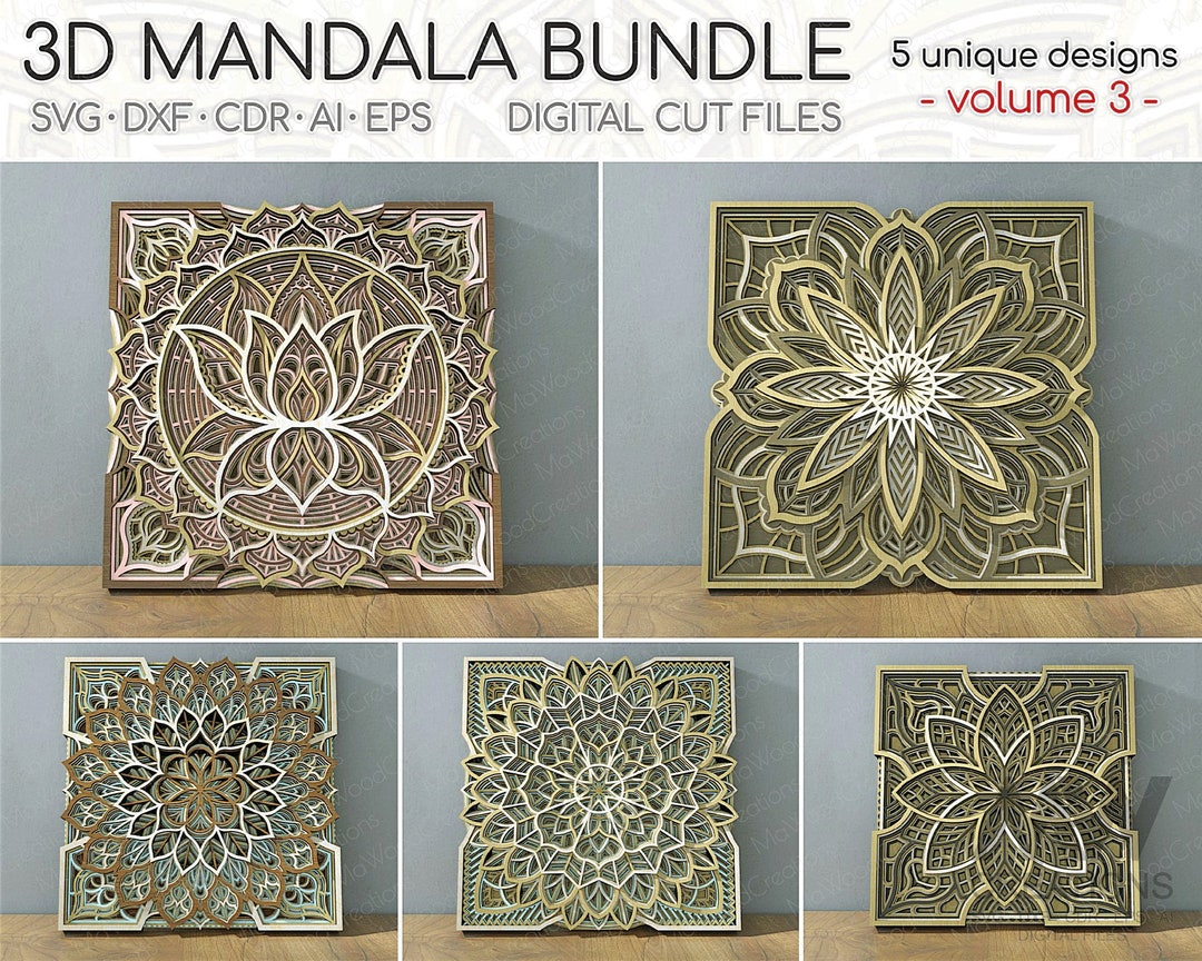 10x10 Mandala Bundle Vol.3, 3D Layered Mandala SVG Bundle, Multi-layer ...