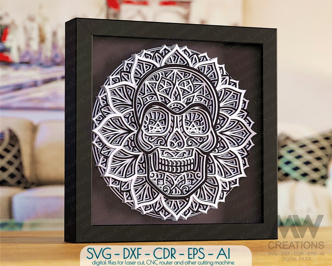 Shadow Box Skull Mandala SVG Dxf, Skull Mandala Svg, Layered Skull Svg ...