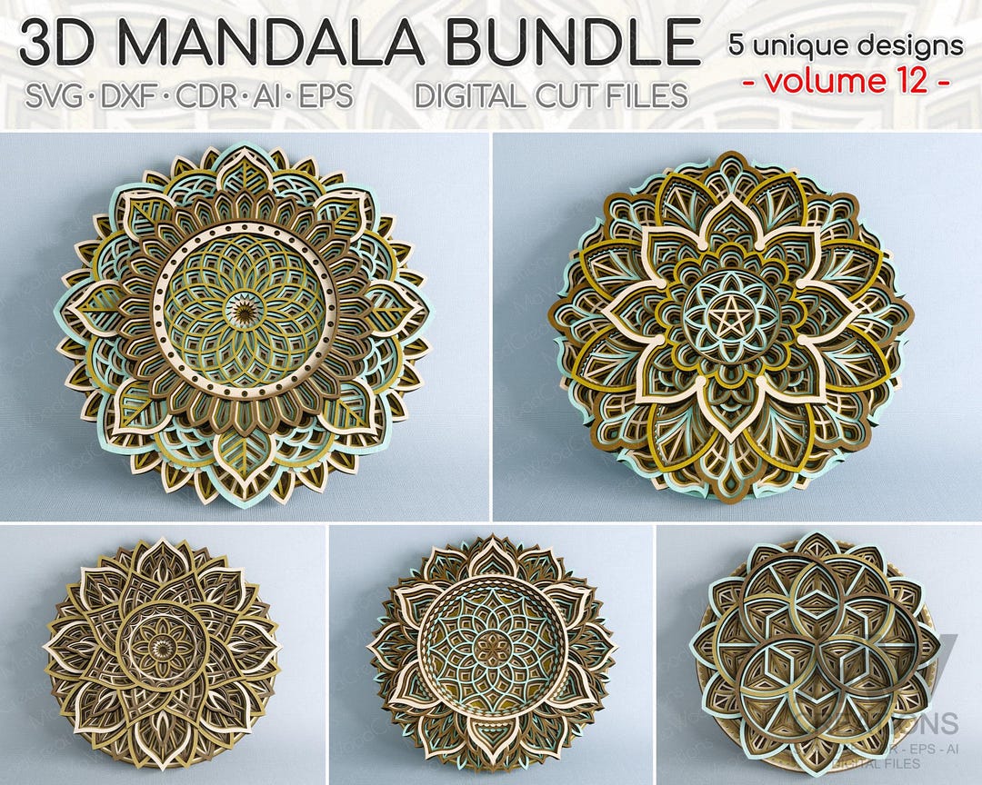 10x10 Mandala Bundle Vol.12, 3D Layered Mandala SVG Bundle, Multi-layer ...